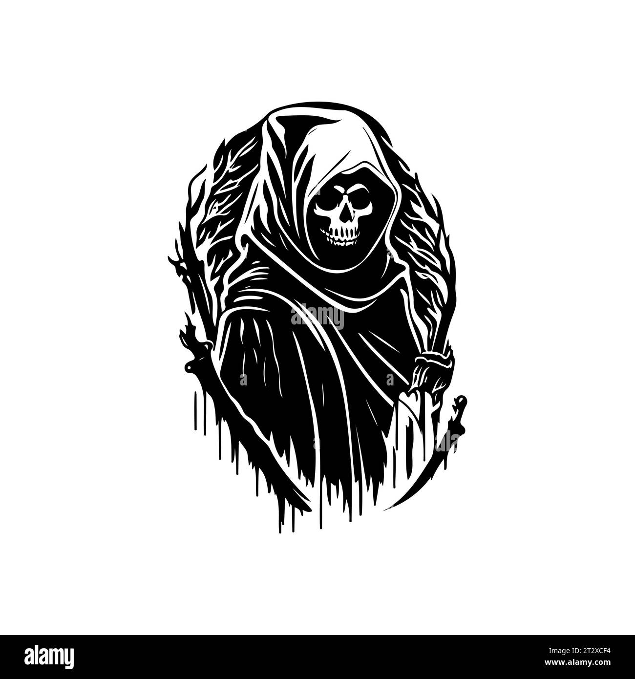 Reaper Icon hand draw black colour halloween logo vector element and ...