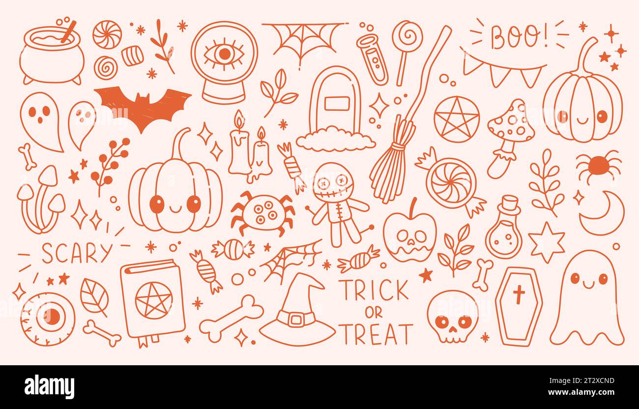 Halloween doodle elements set. Cute Halloween vector collection. Hand ...