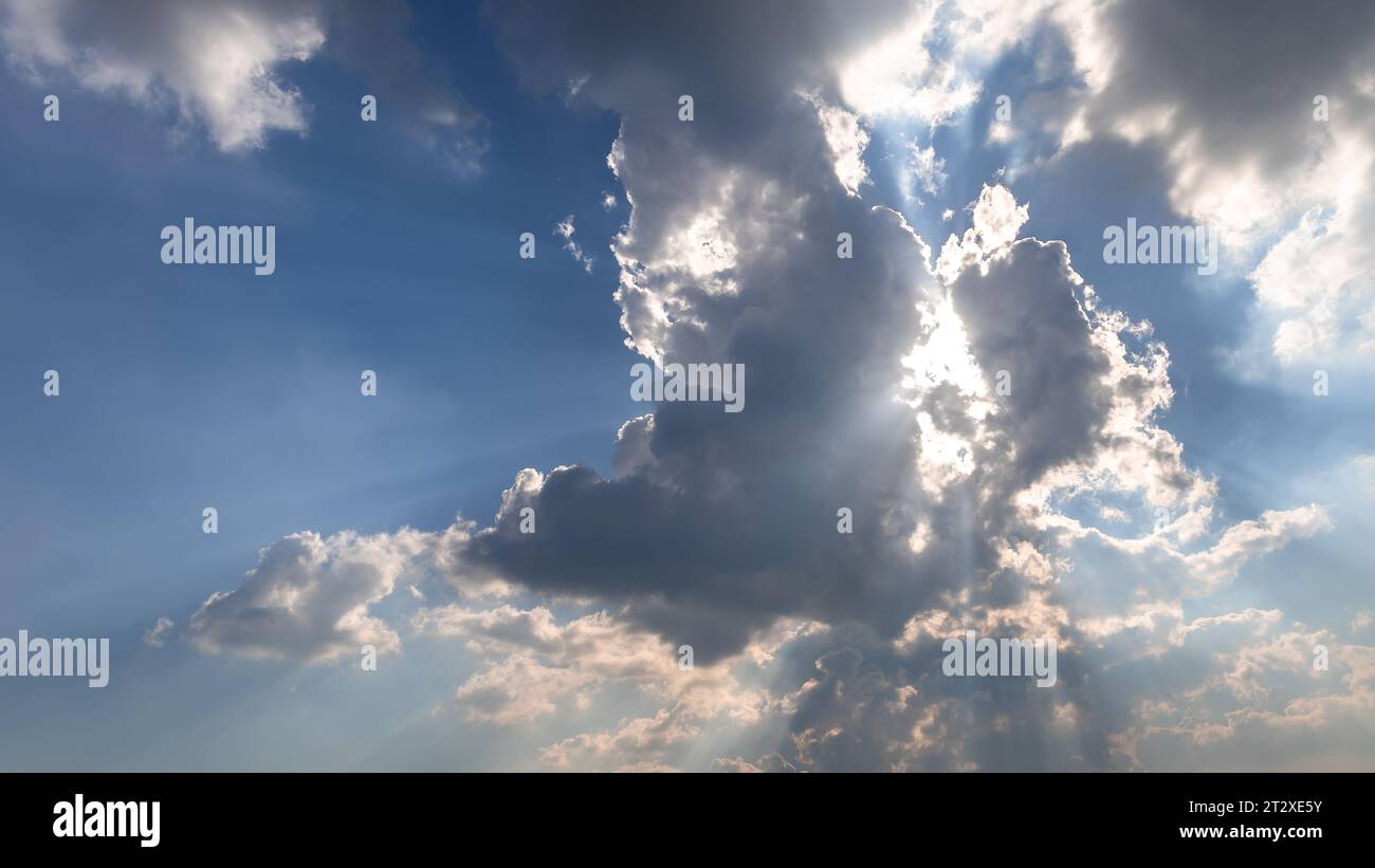 Background heaven with expressive textures of clouds and rays of the ...