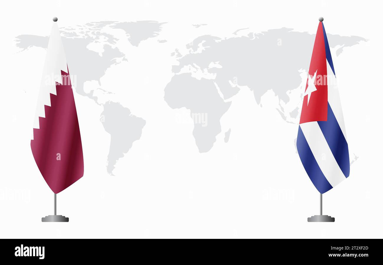 Qatar and Cuba flags for official meeting against background of world ...