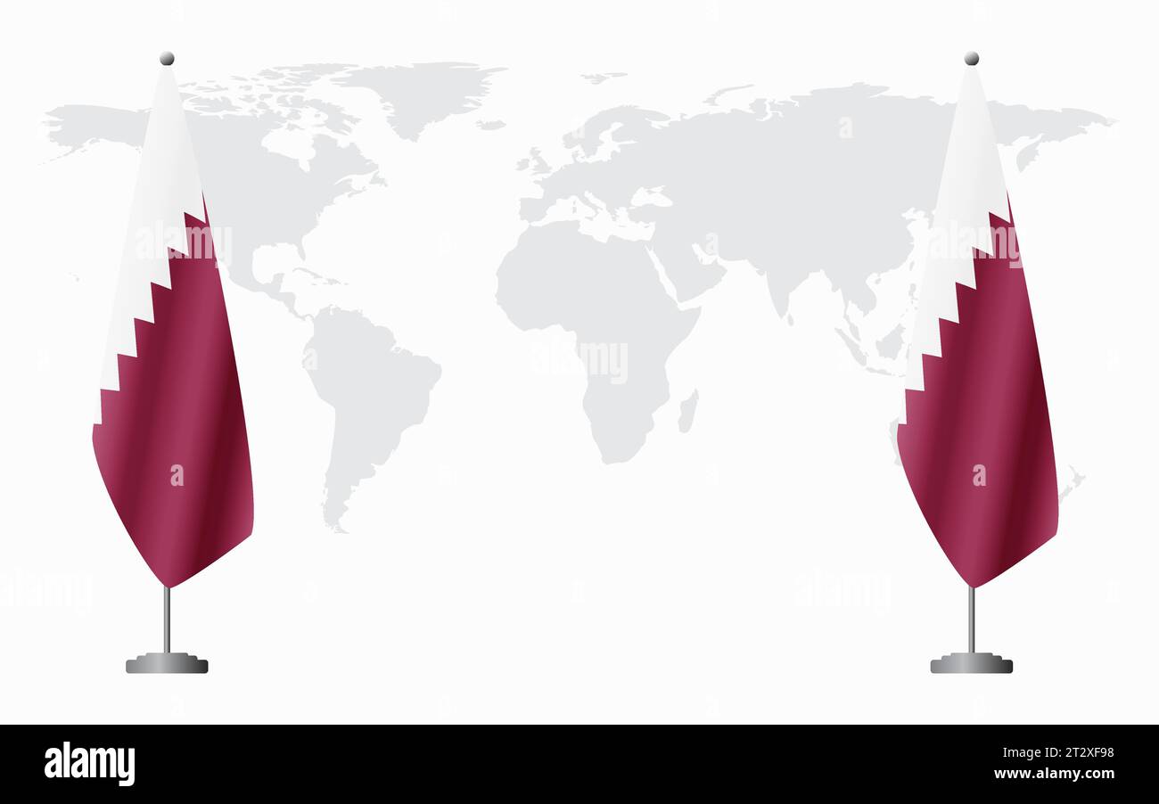 Qatar and Qatar flags for official meeting against background of world ...