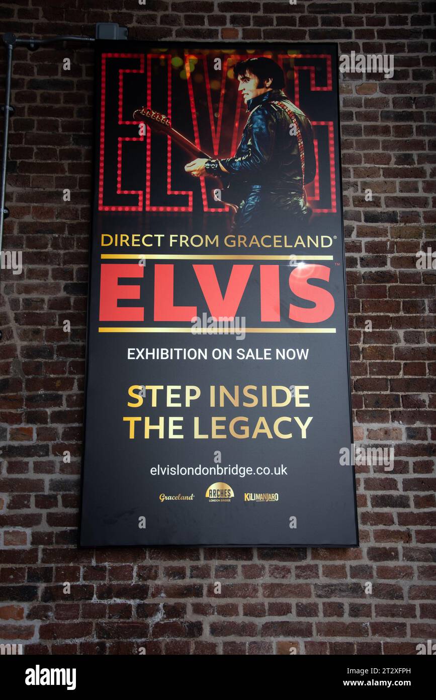 Advertisement of the Direct from Graceland: Elvis exhibition which is held at the Arches London ...