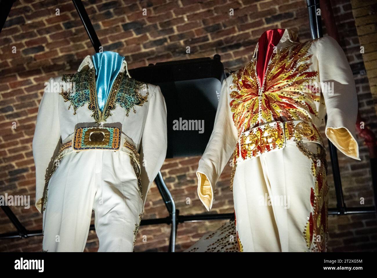 Elaborate outfits owned and worn by Elvis Presley, displayed at the ...