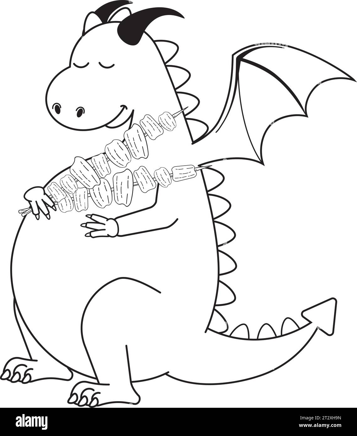 Cute Cartoon Dragon With Roasted Meat On Wooden Sticks Stock Vector Image And Art Alamy