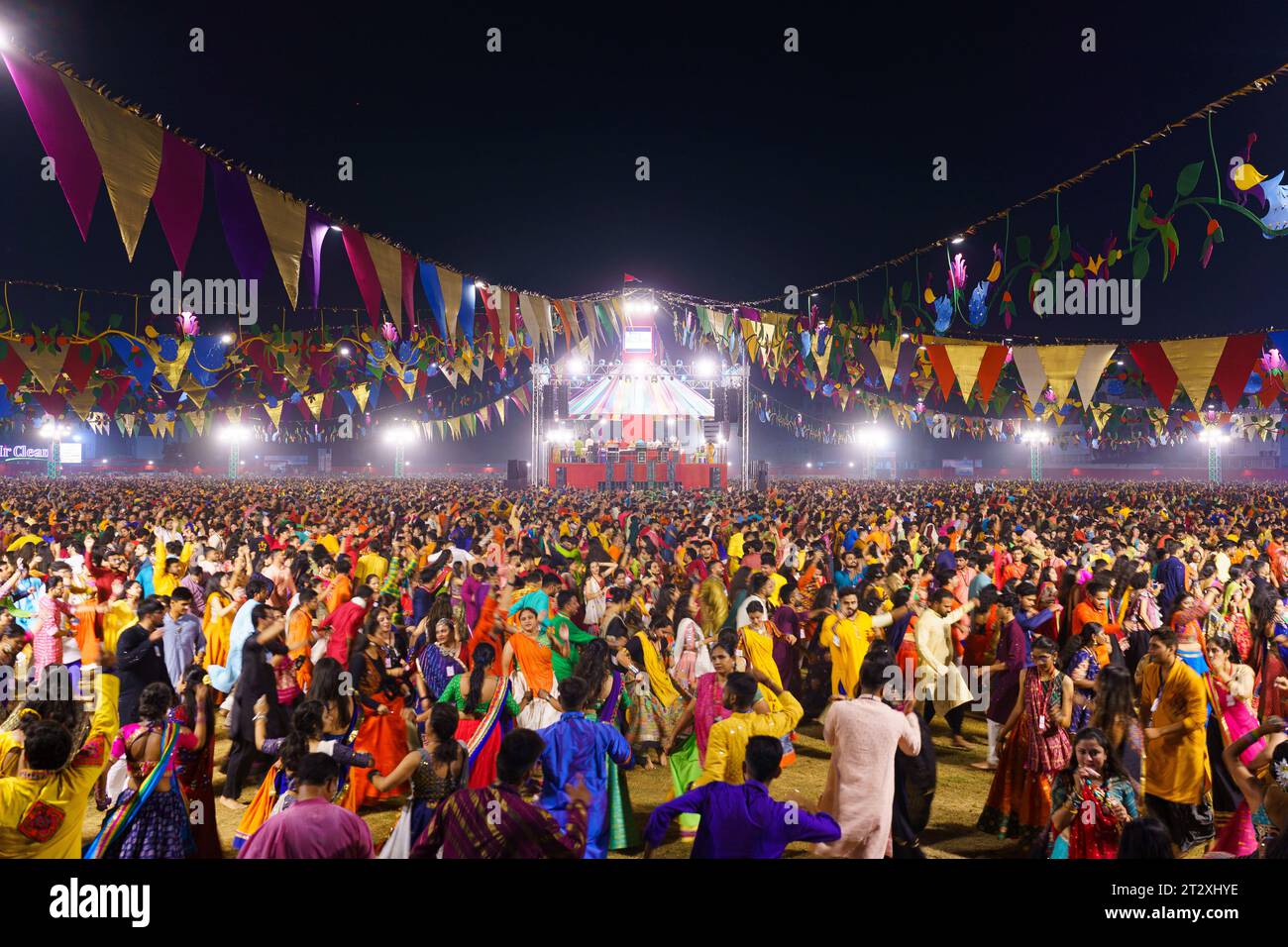 Baroda, India. 15th Oct, 2023. The crowd is seen performing the ...