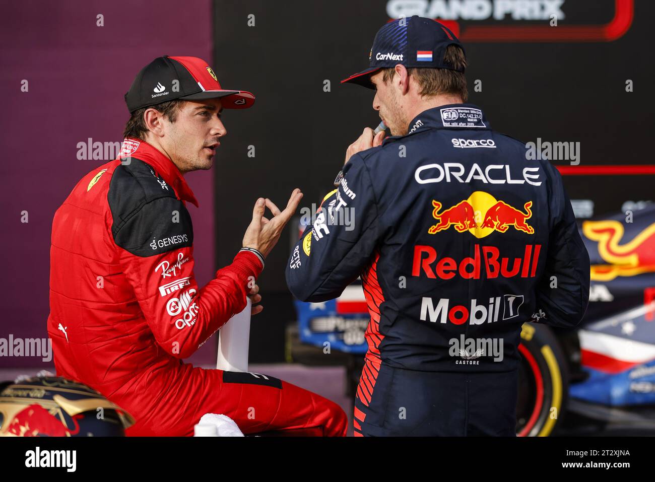 LECLERC Charles (mco), Scuderia Ferrari SF-23, portrait VERSTAPPEN Max ...