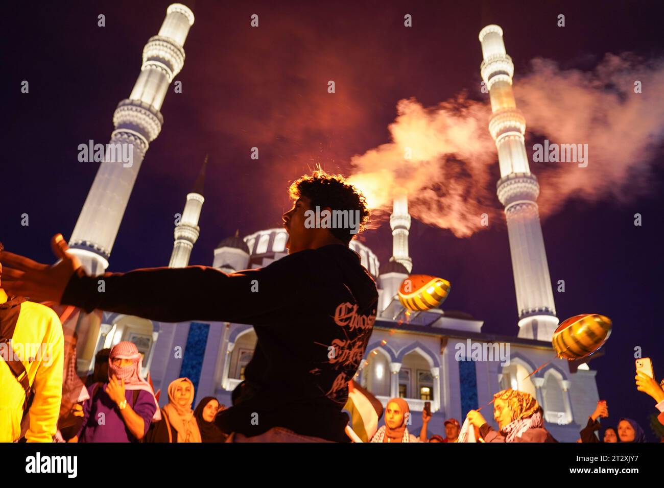 Istanbul, Turkey. 21st Oct, 2023. A man seen shouting slogans against ...