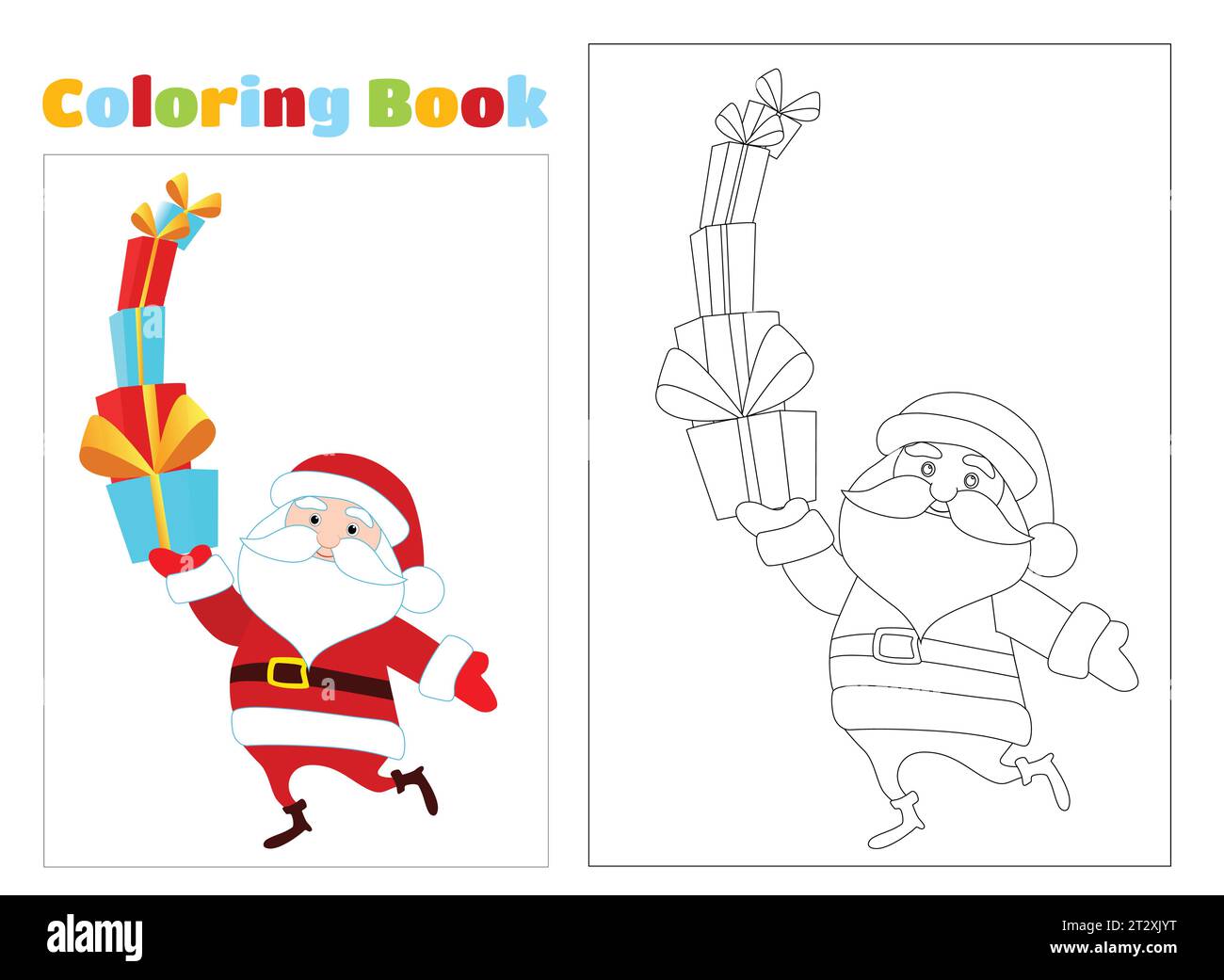 Coloring page. Santa Claus brings many gifts. Santa is cheerful and ...