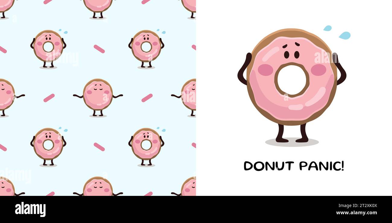 Donut in panic in cartoon style for designing baby clothes. Postcard ...