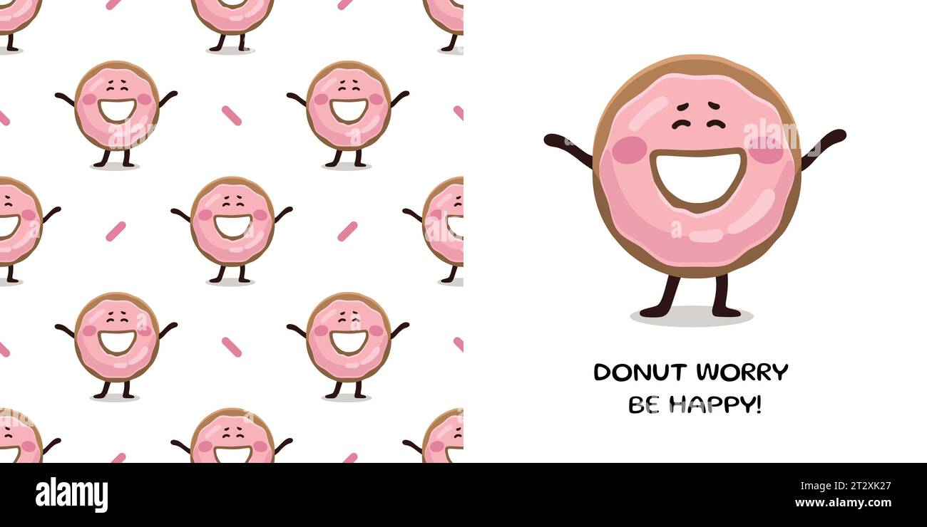 Happy Donut in cartoon style for designing baby clothes. Postcard with ...