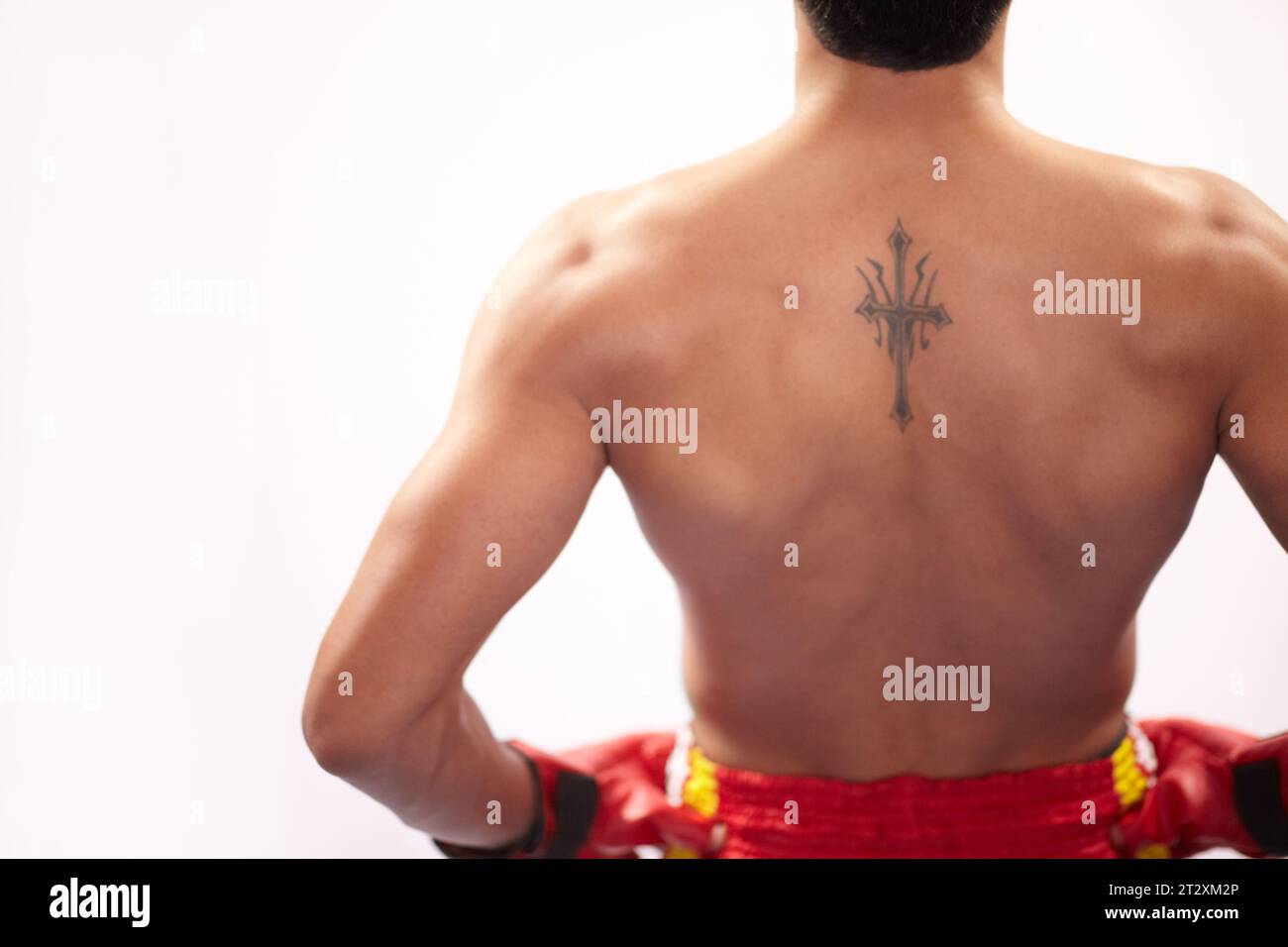 Sports, strong back or mma person, boxer or fighter ready for muay thai ...