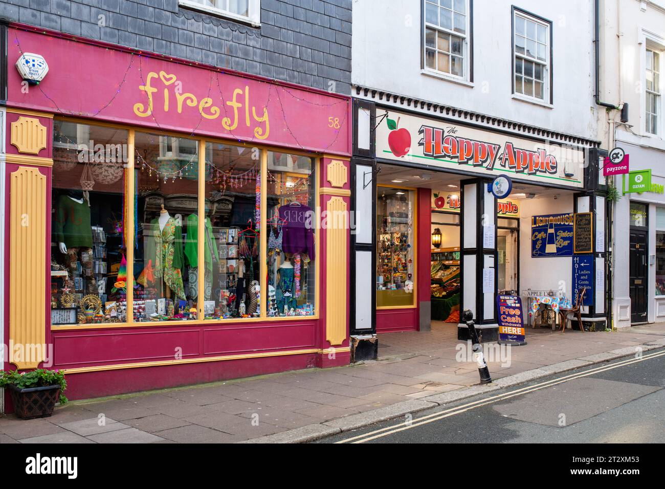 Shops along the High Street. Totnes, Devon, England Stock Photo - Alamy