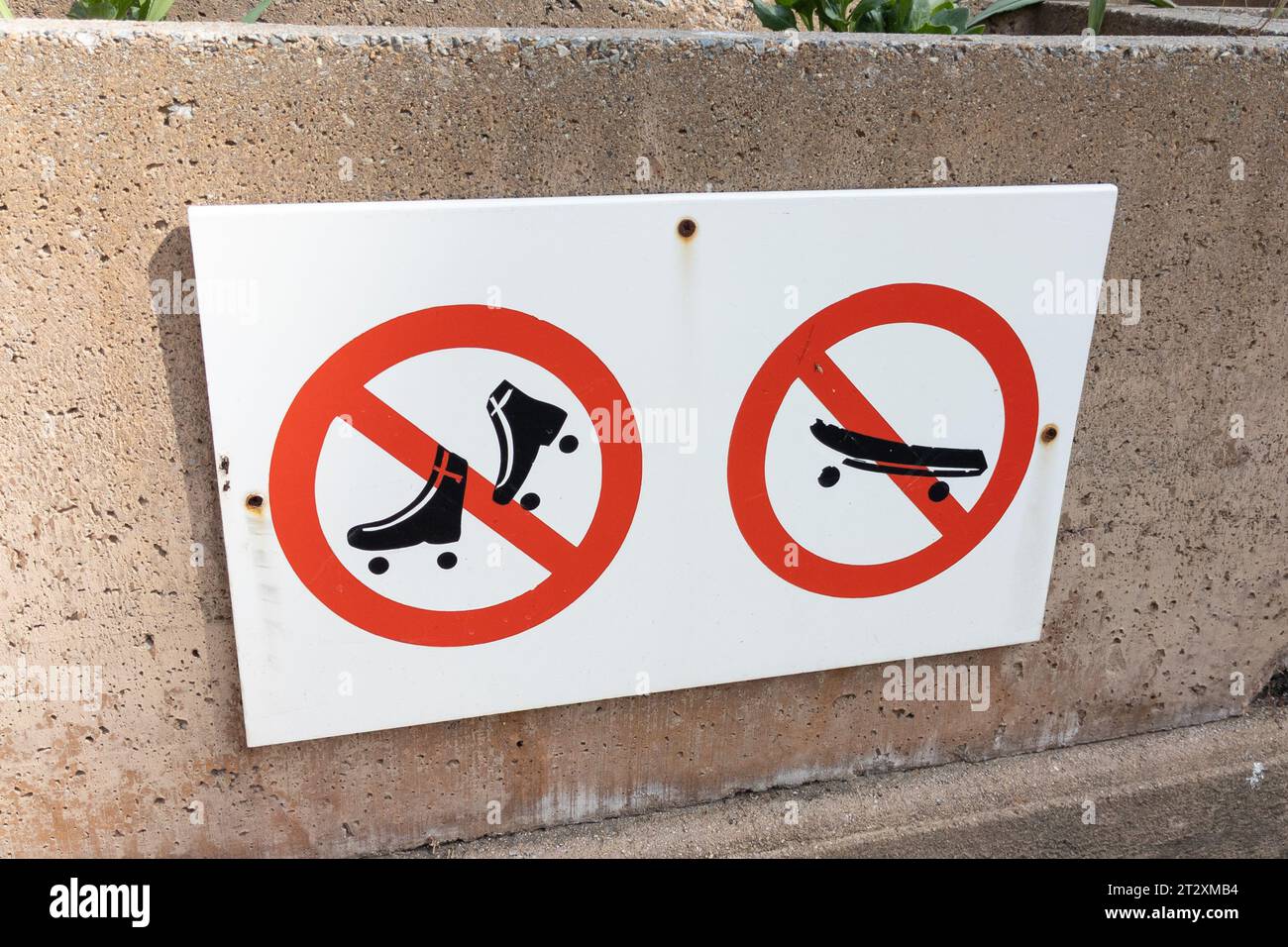 No roller no skateboard sign panel on the street forbidden roller skate ...