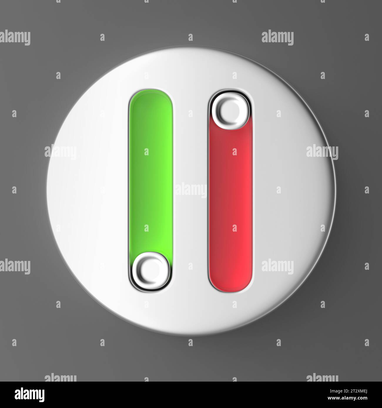 Round silver icon with toggle sliders for control settings on grey ...