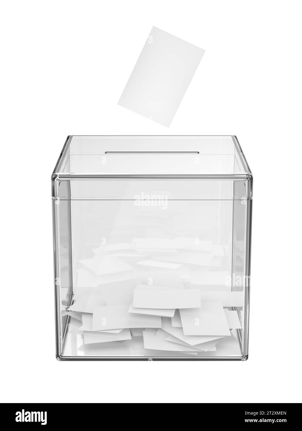 Voting paper and transparent ballot box on white background Stock Photo ...