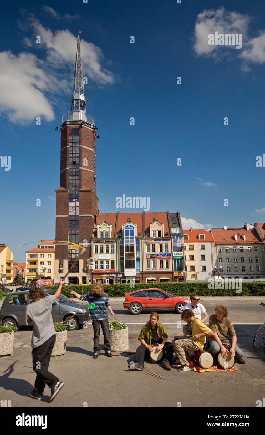 Young performers and New Town Hall and tower at Rynek (Market Square ...