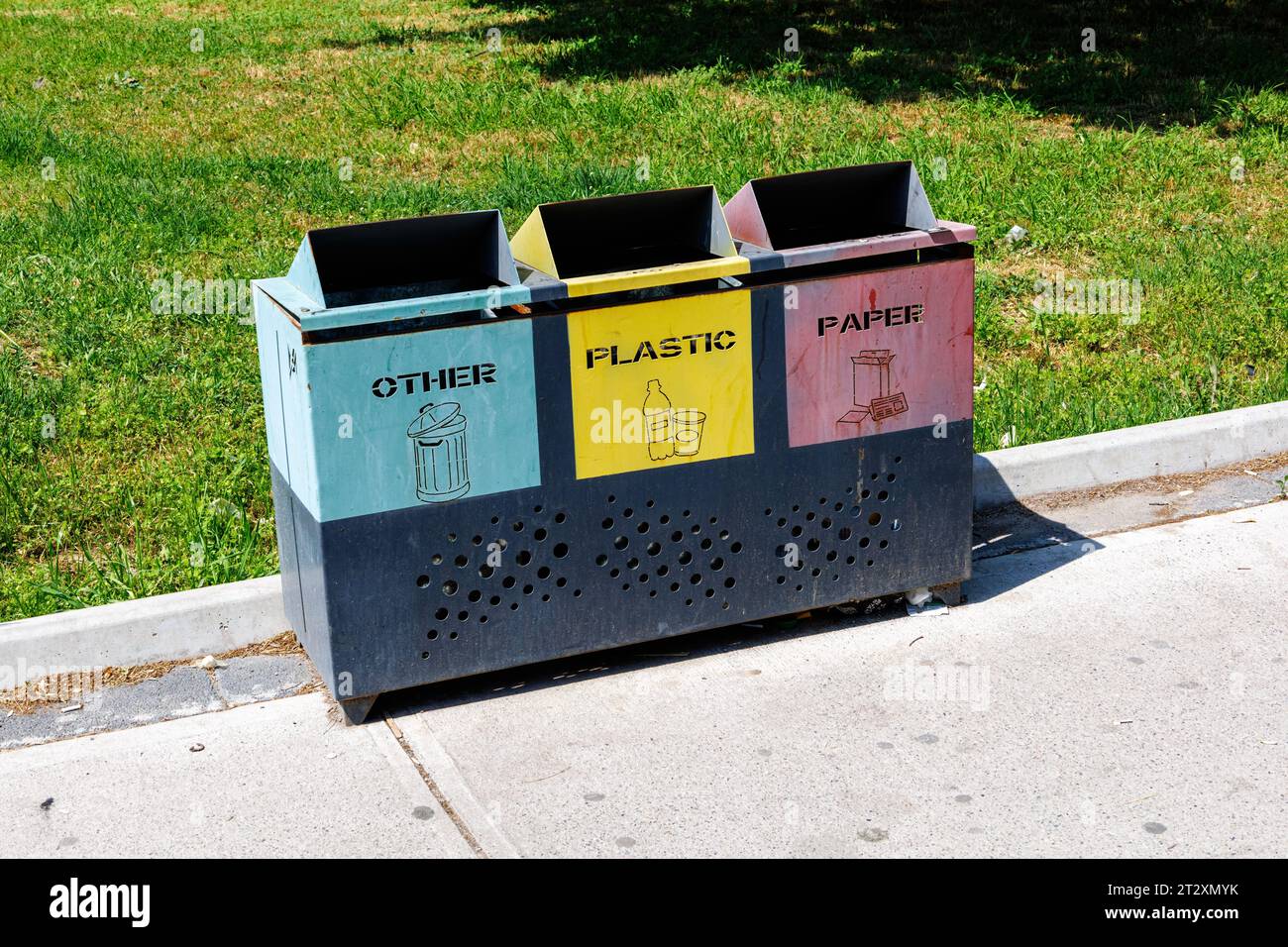 Garbage containers in the city environmental protection theme Stock ...