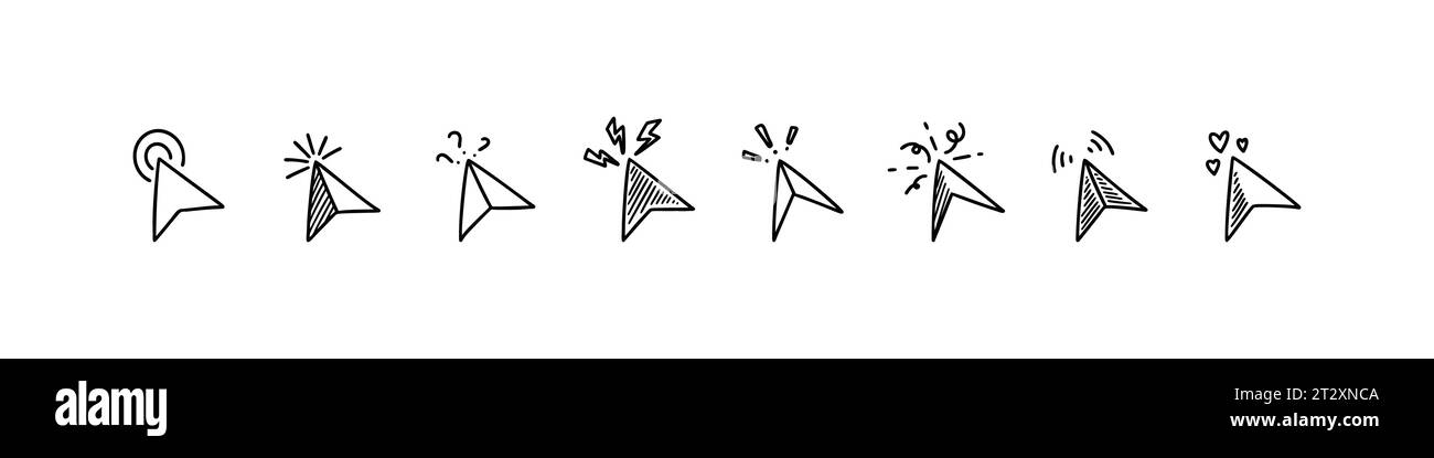 Car navigation doodle pointer set. Hand drawn sketch click icon. Sketch ...