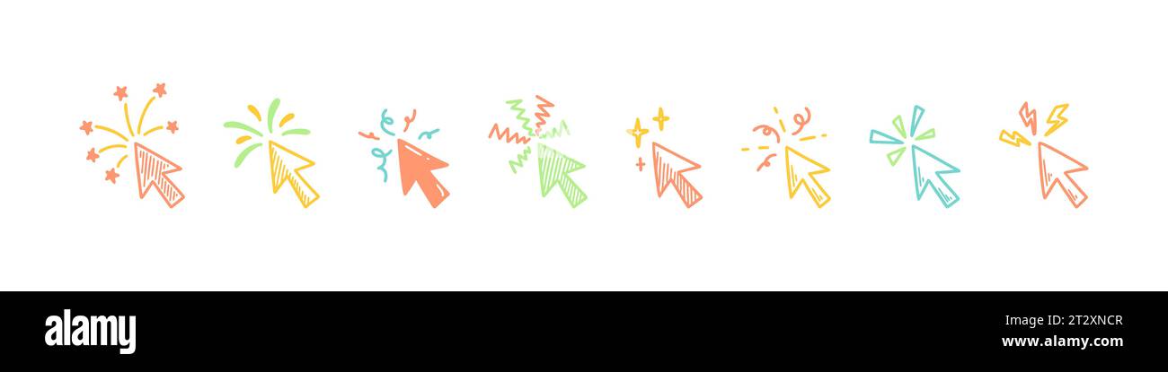 Holiday firework, sparkle and glitter arrow pointers. Doodle click ...