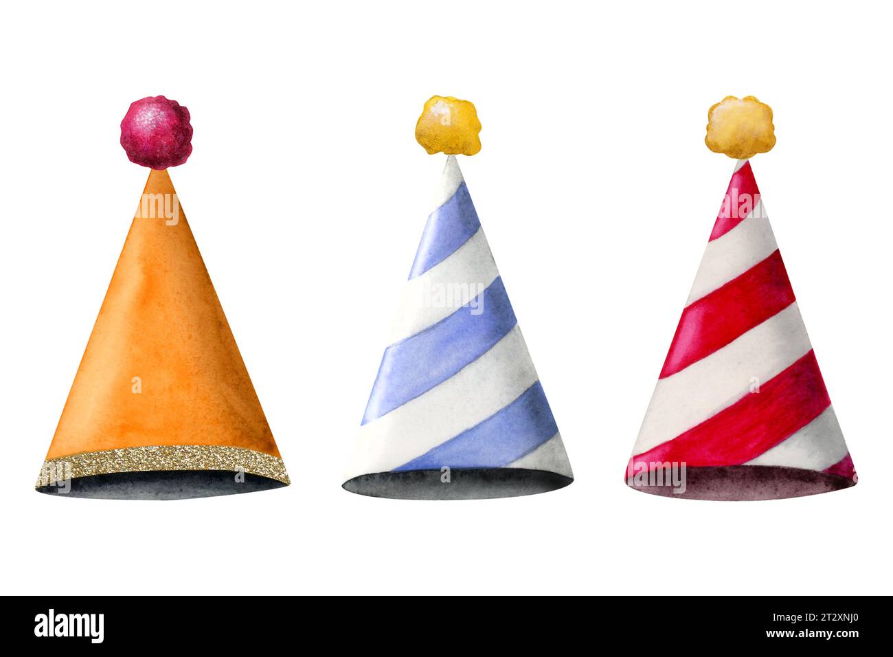 Multicolor bright birthday party hats in red pink, blue and orange ...