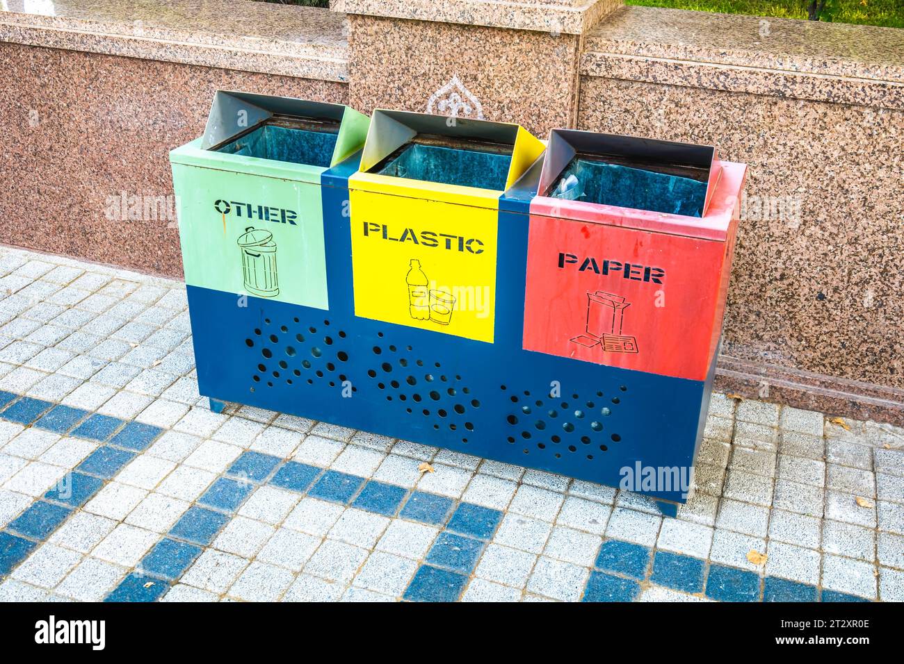 Garbage containers in the city environmental protection theme Stock ...