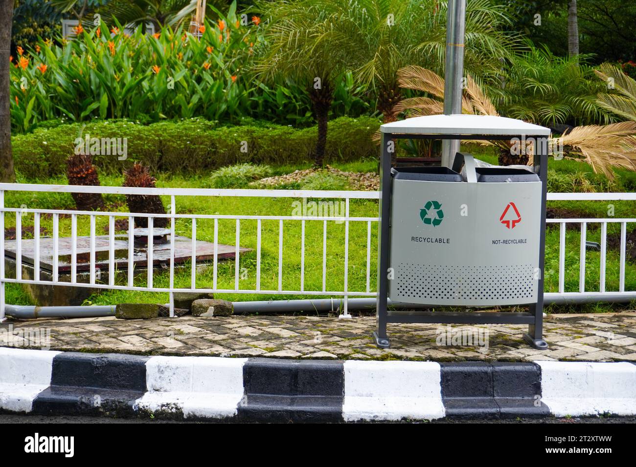 Silver garden recycling bin with recyclable and non-recyclable divider ...