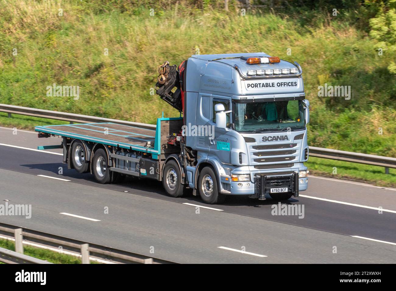 Scania flatbed truck 8x2 diesel euro 5 crane hi-res stock photography ...