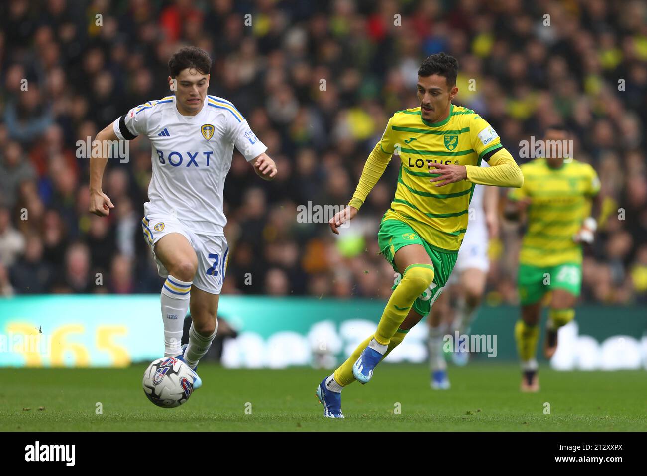 Daniel James of Leeds United and Dimitris Giannoulis of Norwich City ...