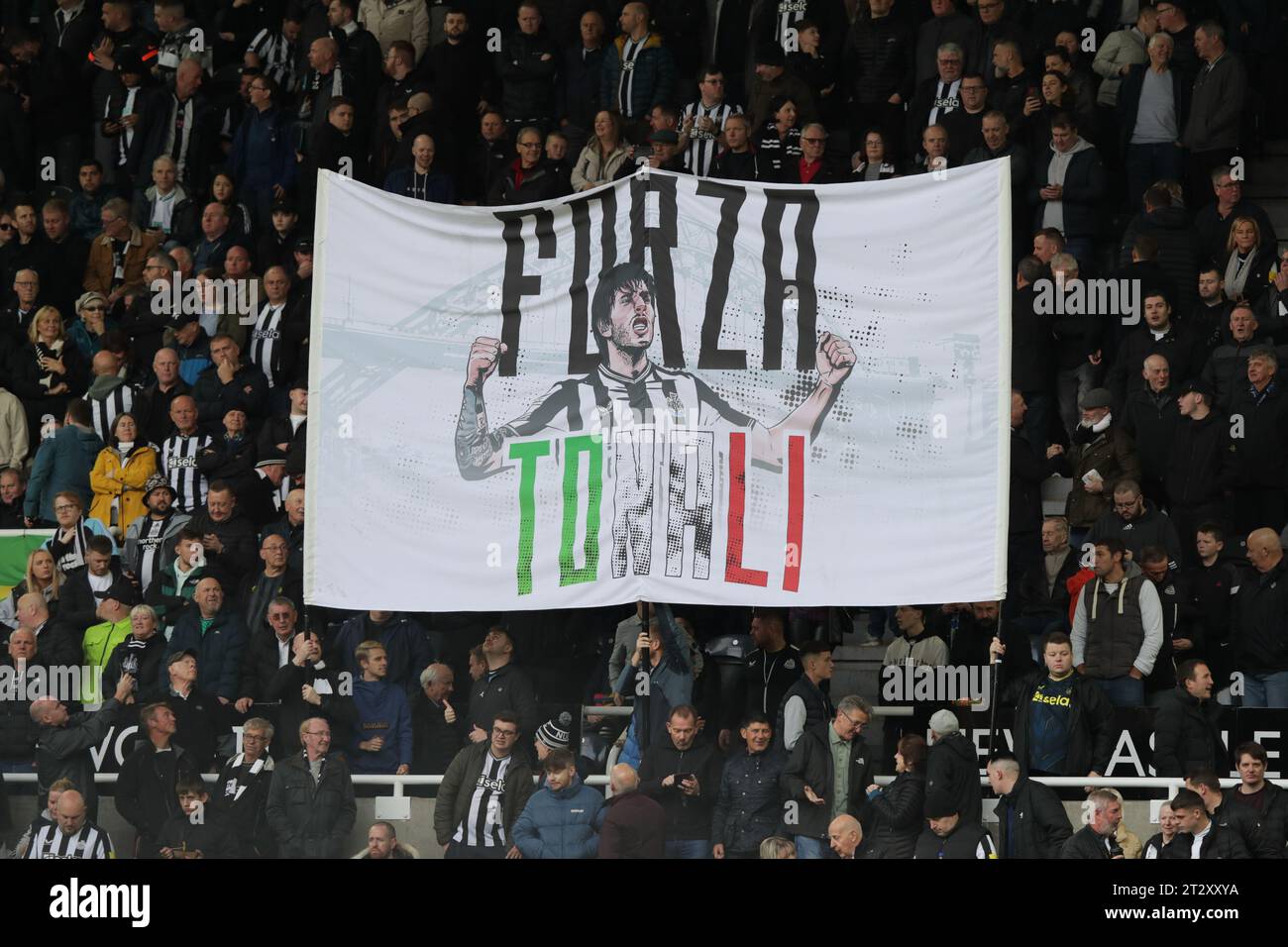 Sandro Tonali flag being flown by fans - Newcastle United v Crystal ...