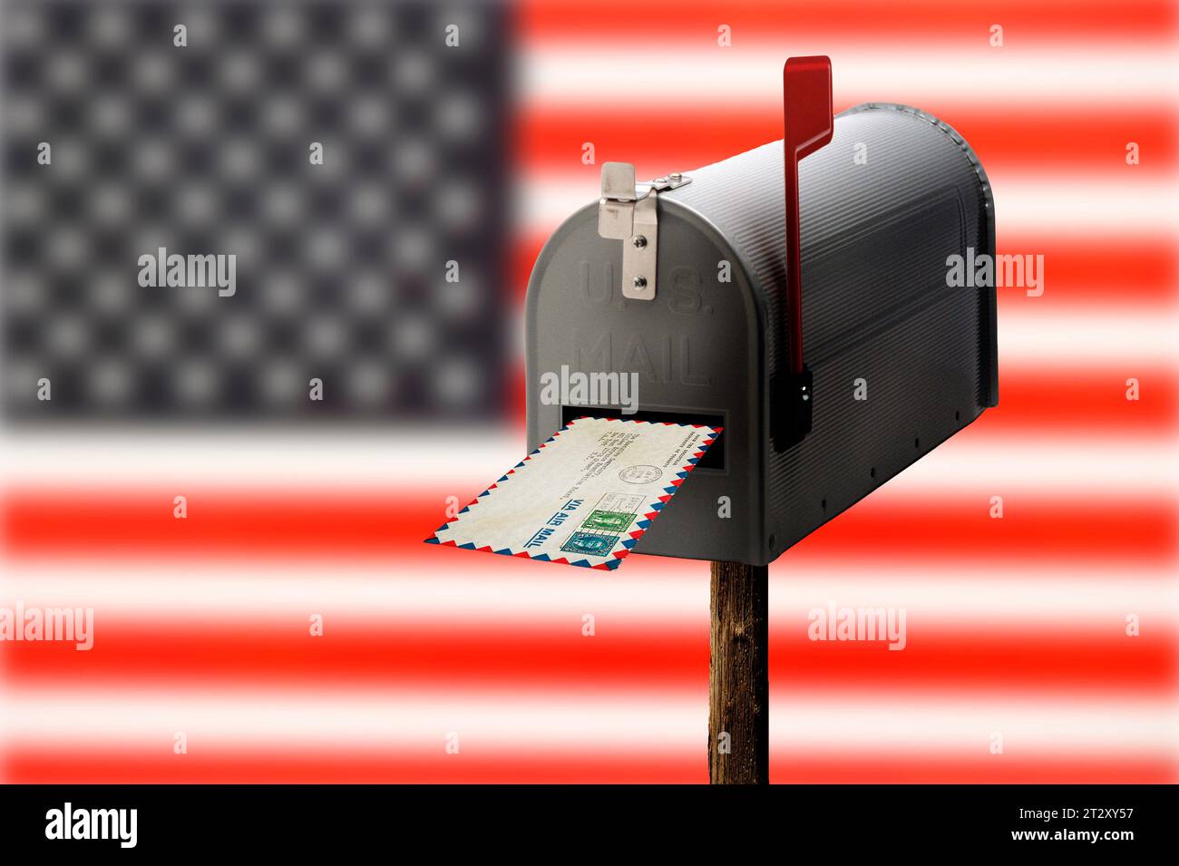 mailbox and letter, USA flag background Stock Photo - Alamy