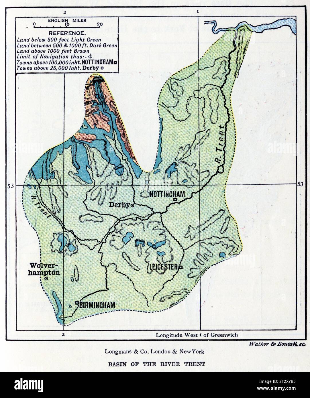 map of the catchment for the River Trent circa 1910 from a school ...