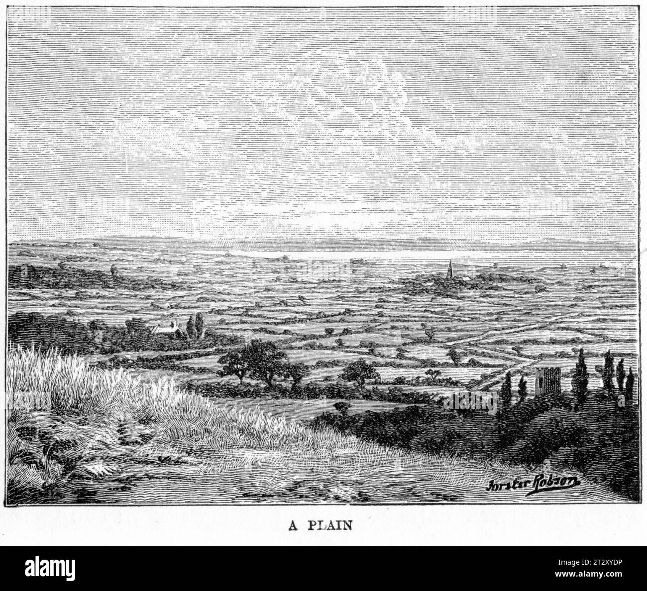 Engraved illustration from a geography book showing a plain, circa 1900 ...