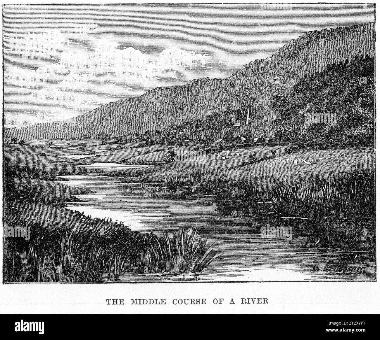 Engraved illustration from a geography book showing the middle course ...
