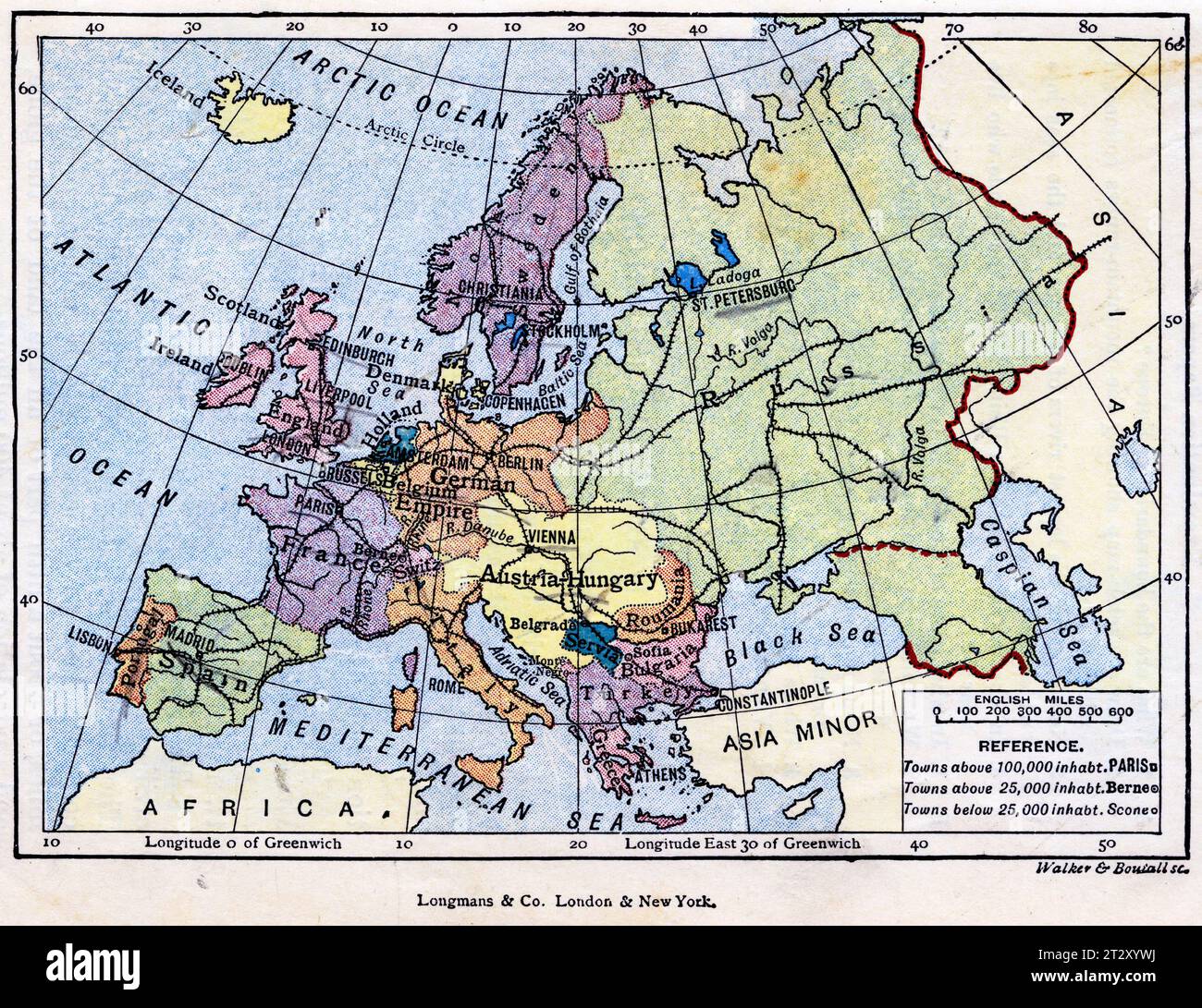map of Europe circa 1910 from a school geography text book Stock Photo ...