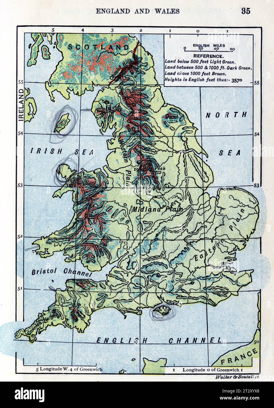 map of England circa 1910 from a school geography text book Stock Photo ...