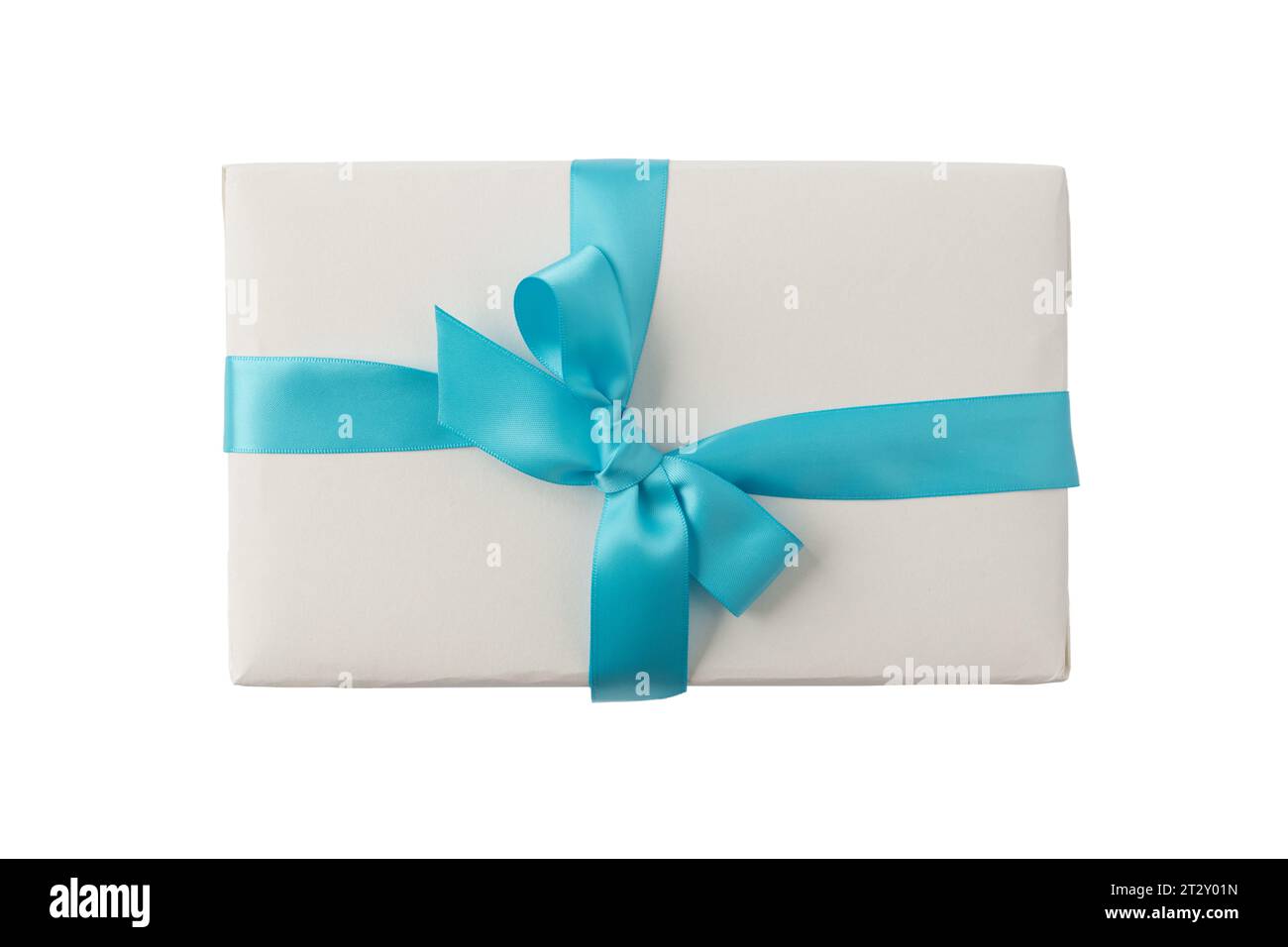 Top view of gift box with blue ribbon bow isolated on white background ...