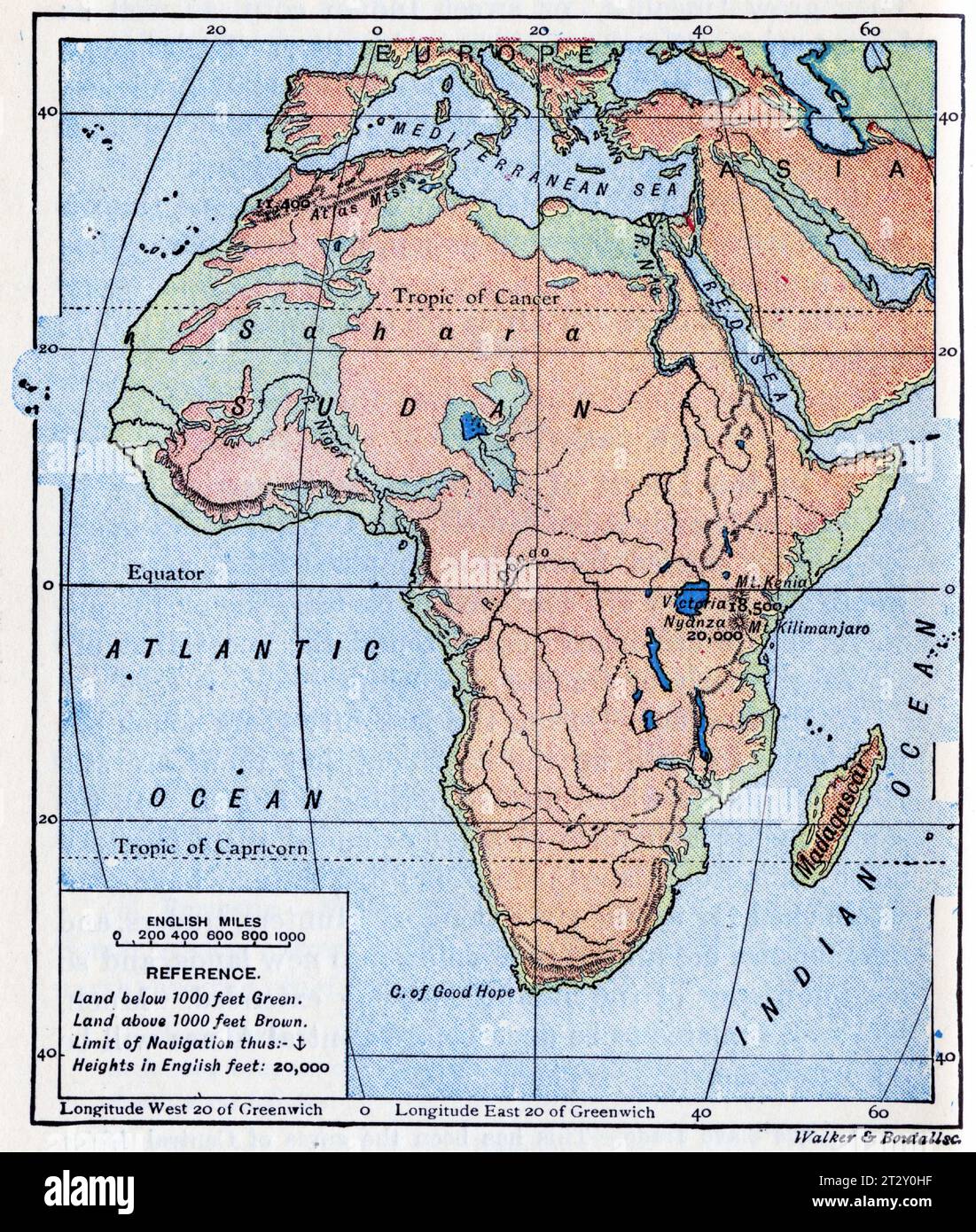 map of Africa circa 1910 from a school geography text book Stock Photo ...