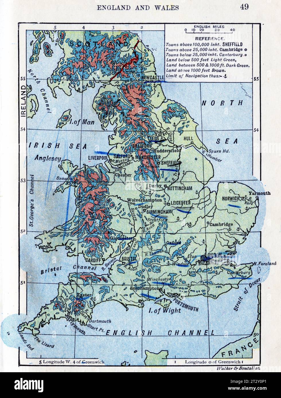 map of England circa 1910 from a school geography text book Stock Photo ...