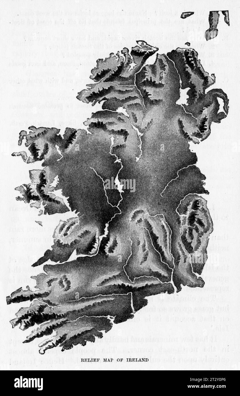 relief map of Ireland circa 1910 from a school geography text book ...