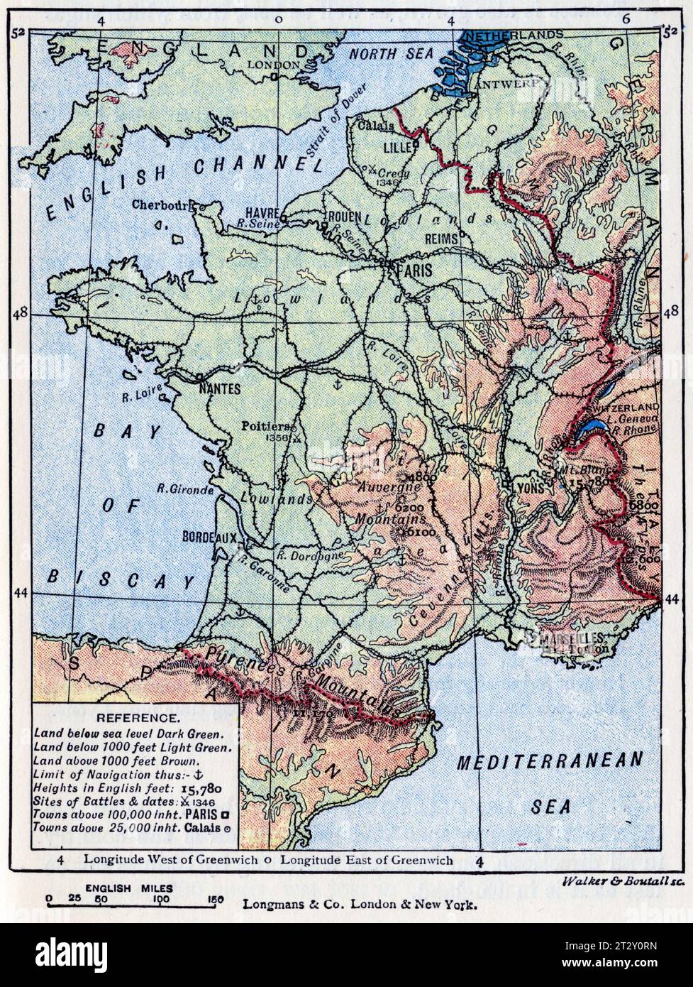 map of France circa 1910 from a school geography text book Stock Photo ...