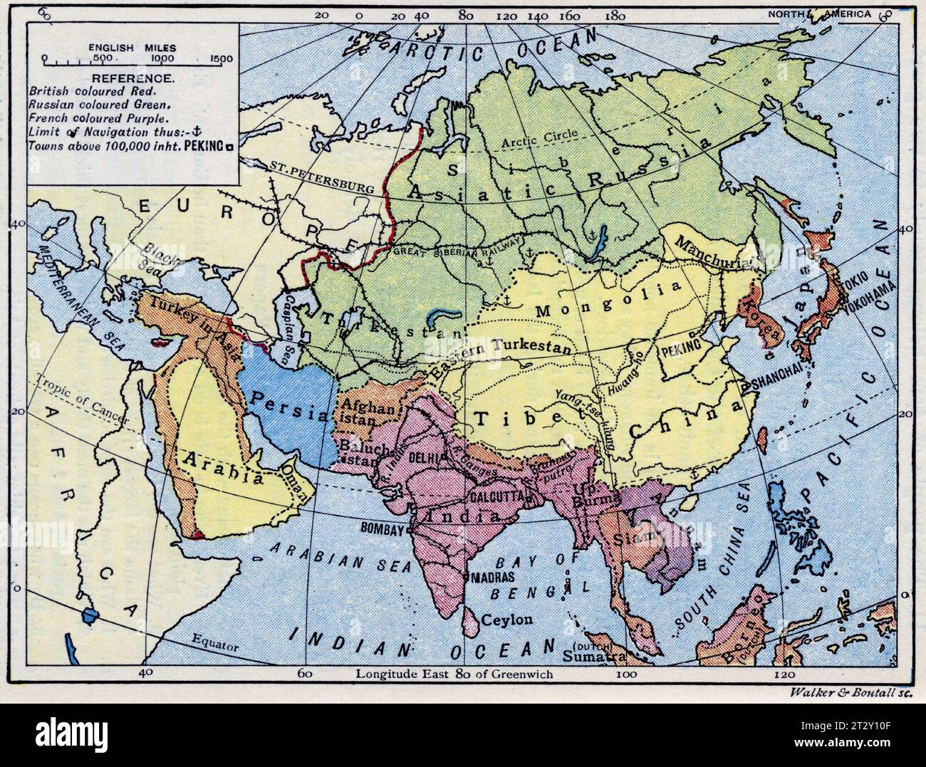 map of Asia circa 1910 from a school geography text book Stock Photo ...