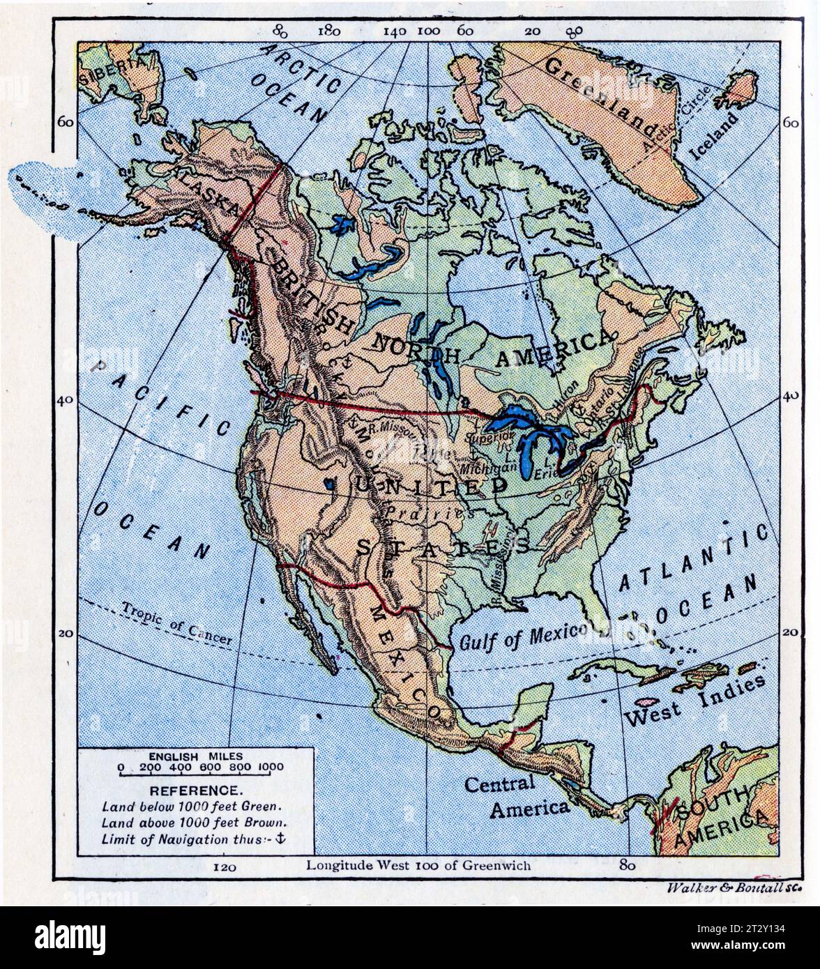 map of North America circa 1910 from a school geography text book Stock ...