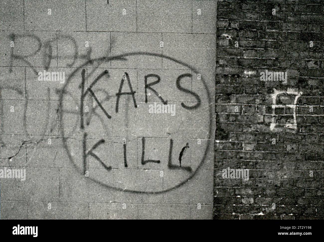 1970s black & white archive photograph of graffiti reading Kars Kill in ...