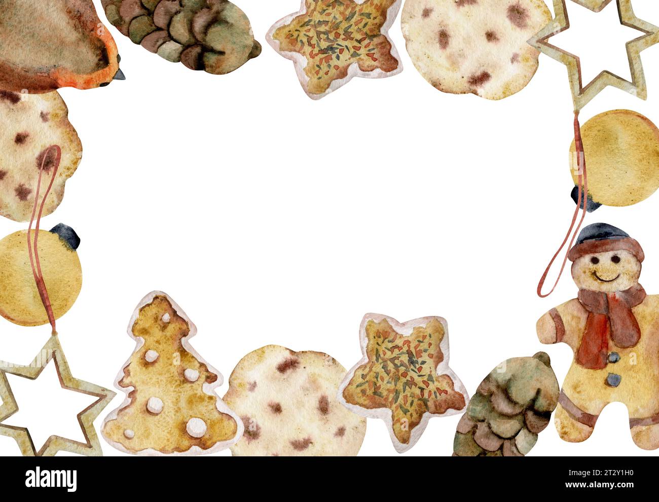 Hand drawn watercolor illustration. Homemade shortbread cookie ...