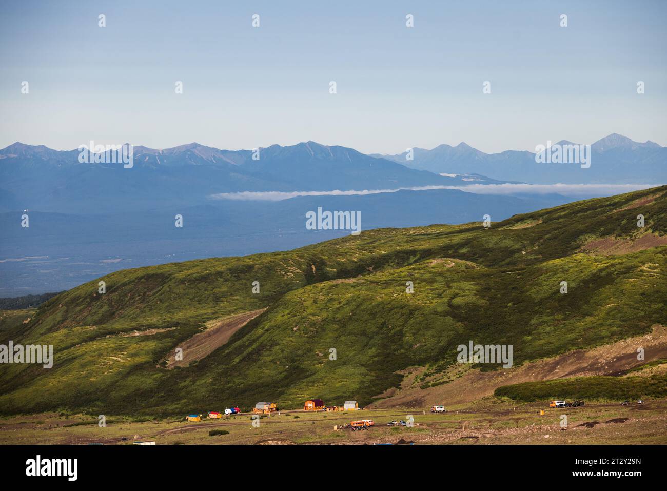 Koryak volcano, visible from the slope of Avachinsky. There are a lot ...