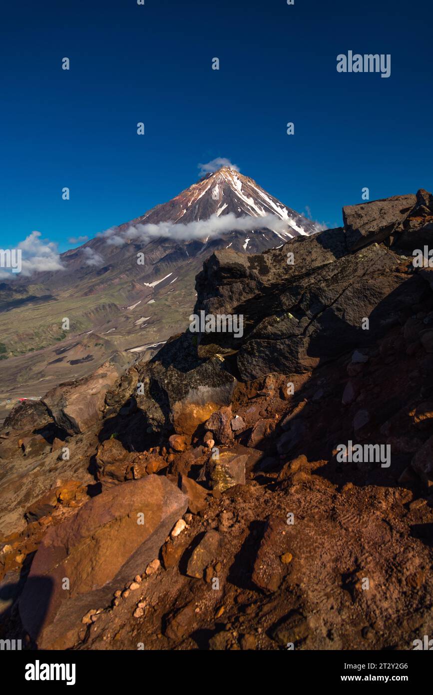 view of the peaks of the Koryak volcano on the Kamchatka peninsula ...