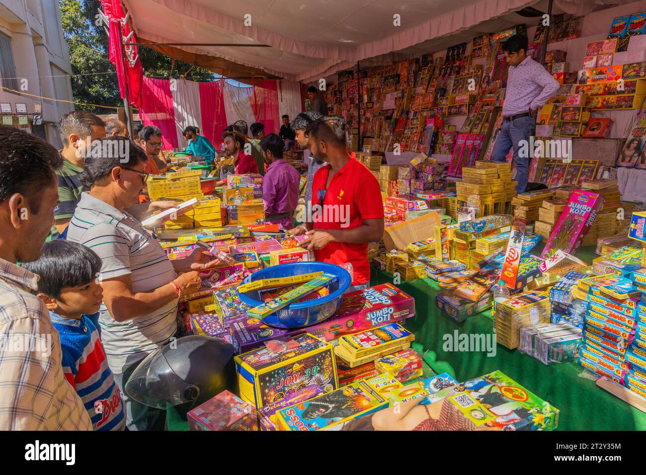 A retail stall selling firecrackers during the auspicious Hindu ...