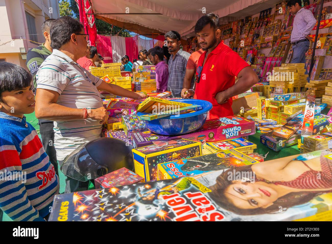 A retail stall selling firecrackers during the auspicious Hindu ...
