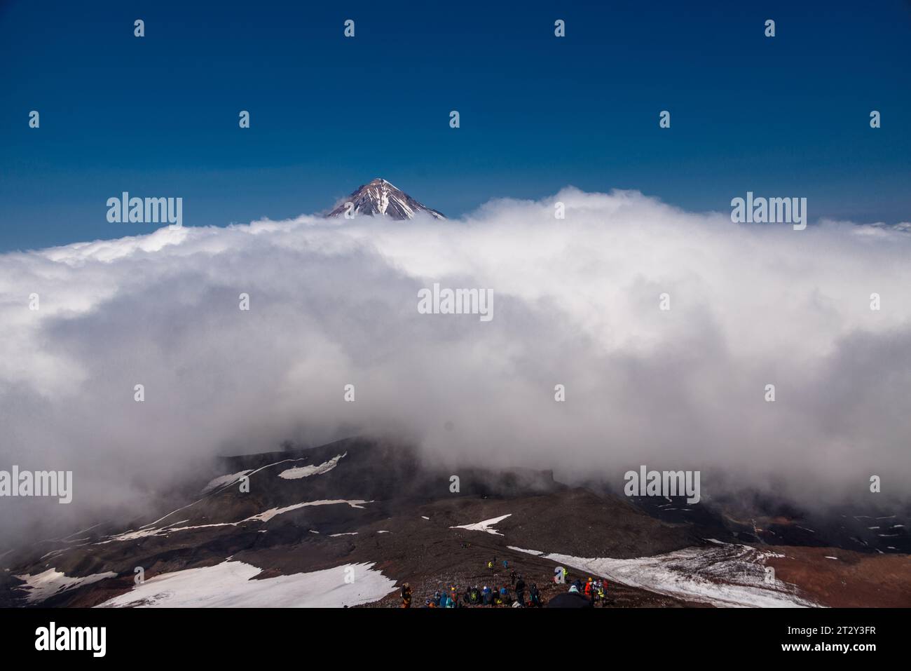 view of the peaks of the Koryak volcano on the Kamchatka peninsula ...