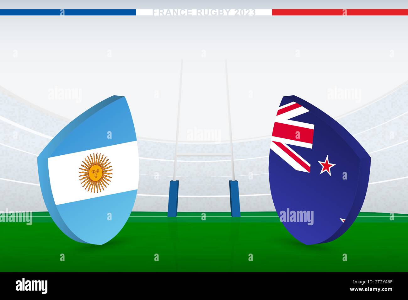 Final match between New Zealand vs South Africa, illustration of rugby ...